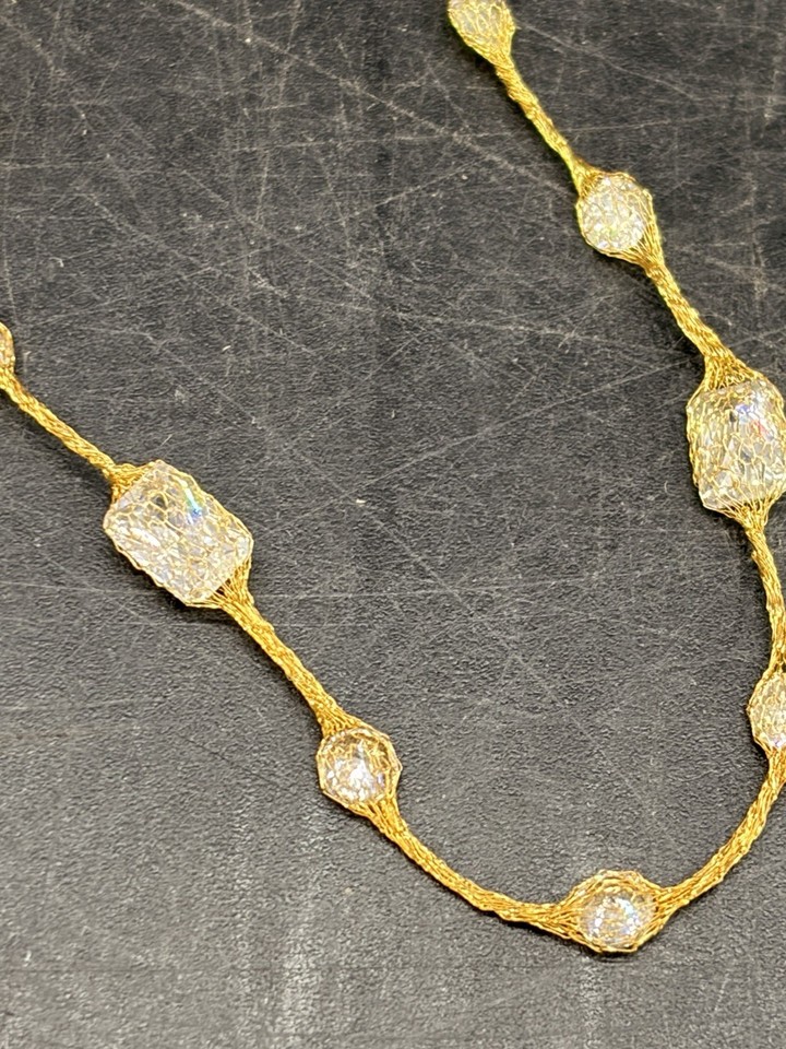 Hand Crafted Italian Zirconia 14K Yellow Gold 18" Spider Web Chain ...
