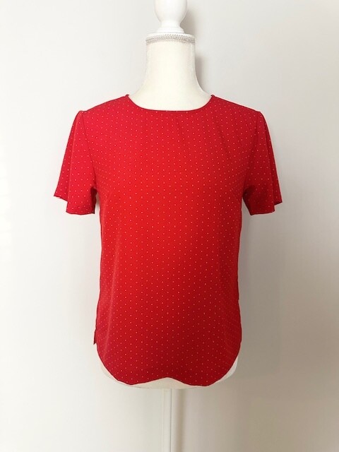 A New Day Womens Blouse Size Xs Red White Polka Dot Round Neck Short