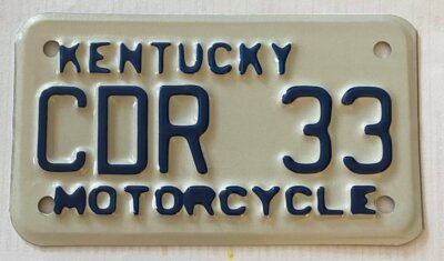 Kentucky MOTORCYCLE VANITY License Plate CDR 33 | eBay