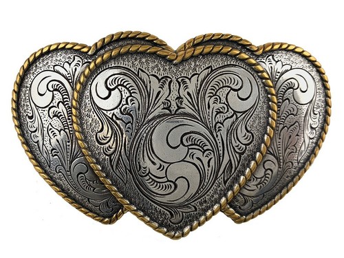 Engraved Triple Hearts Gold / Sterling Silver Plated Ladies' Western ...