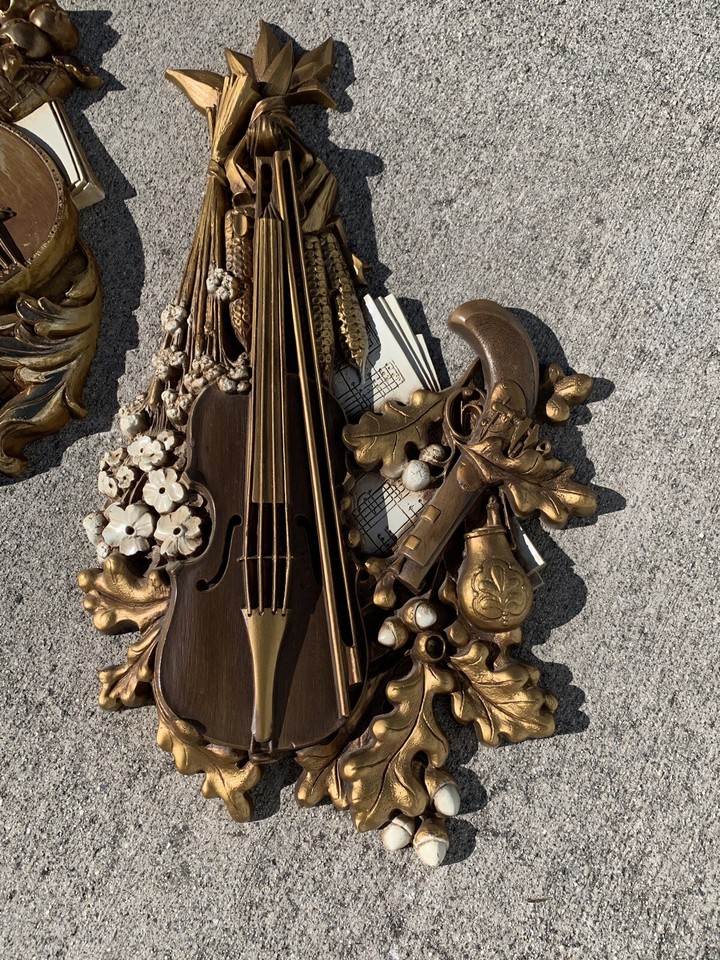 Vintage SYROCO Gold Lute Harp Violin Mandolin Sheet Music Wall Art 29/ ...