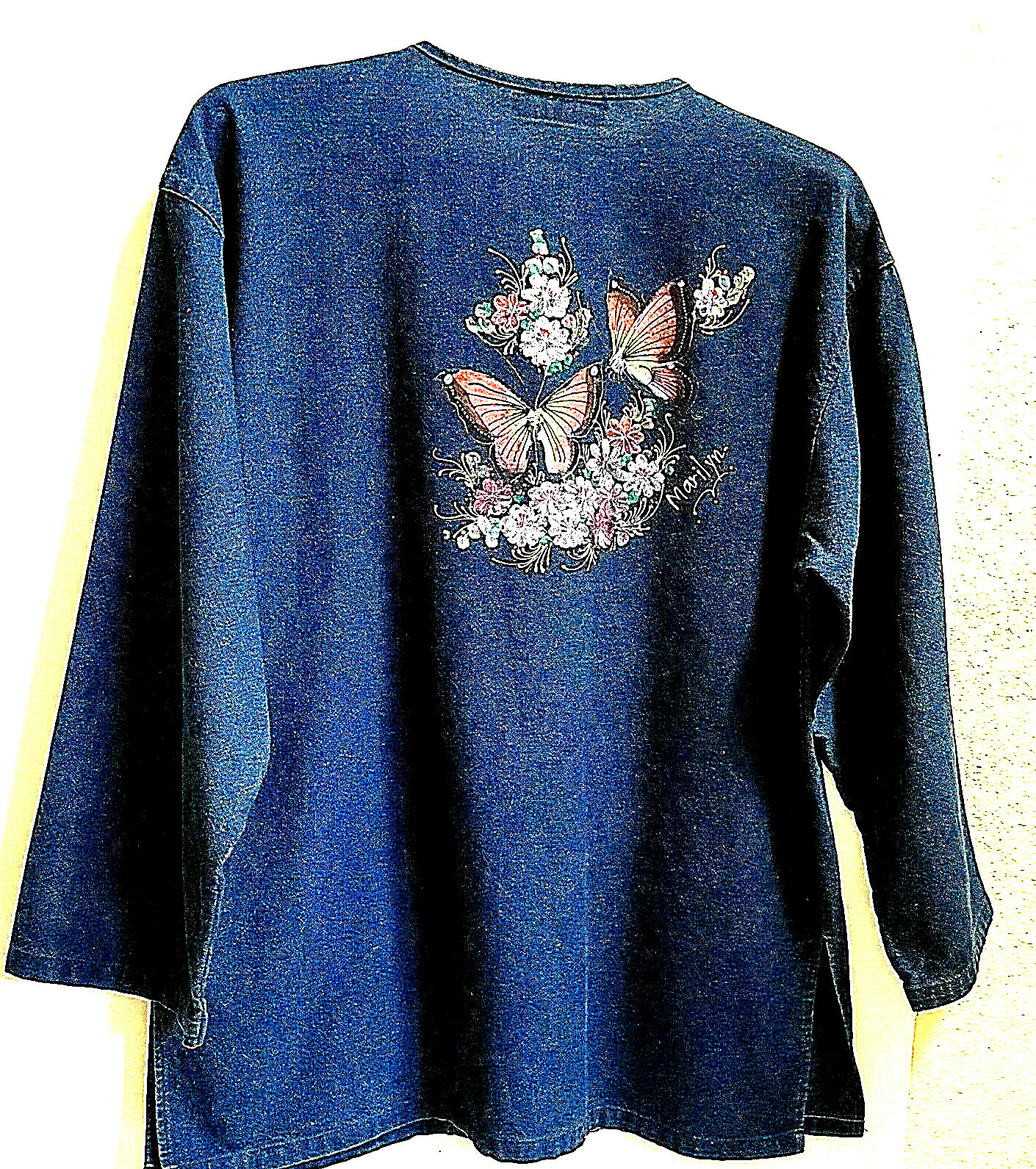 Vintage Denim Hand Painted Signed Woman Jean Jacket S… - Gem