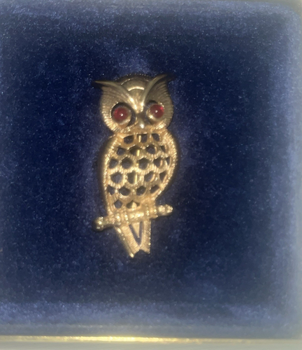 Vintage Signed AVON Gold Tone OWL Red Cabochon Eyes Brooch Pin Original ...