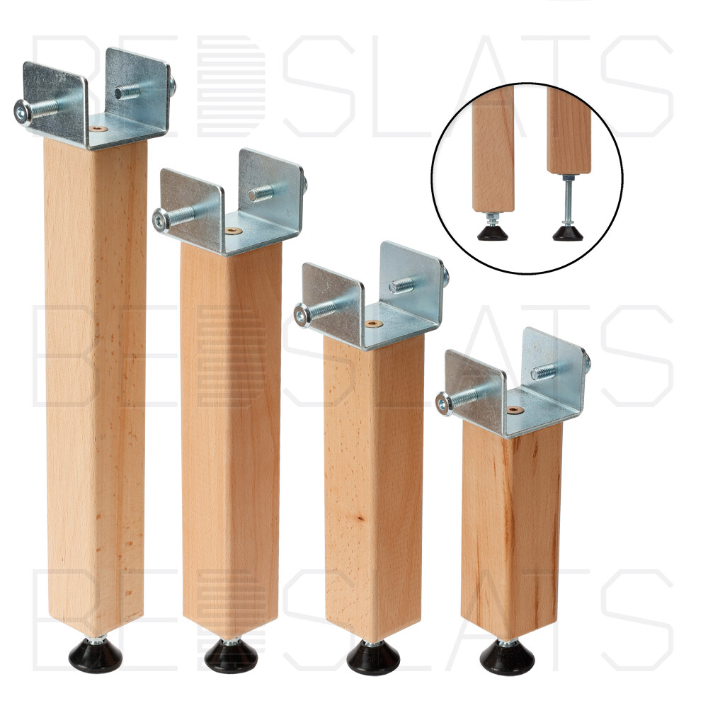 Wooden Adjustable Bed Centre Rail Support Feet with Integrated Metal U ...