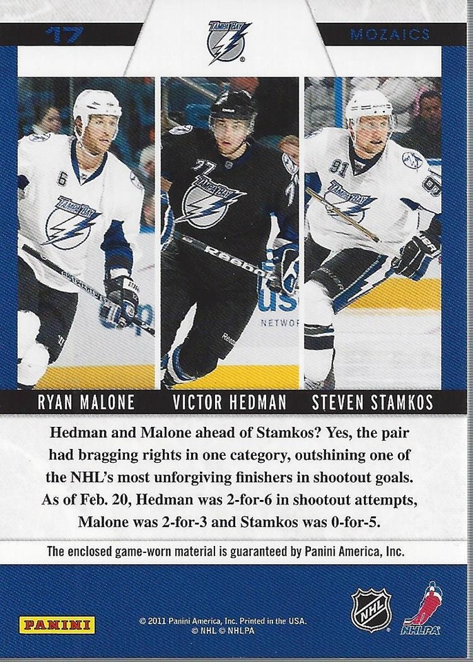 2010-11 Zenith Mozaics Material 17 Steven Stamkos/Victor Hedman/R ...