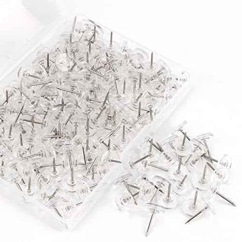 Clear Push Pins 200-count Flat Thumb Tacks Steel Point and Clear Clear ...