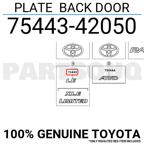 7544342050 Genuine Toyota PLATE BACK DOOR 75443-42050 | eBay