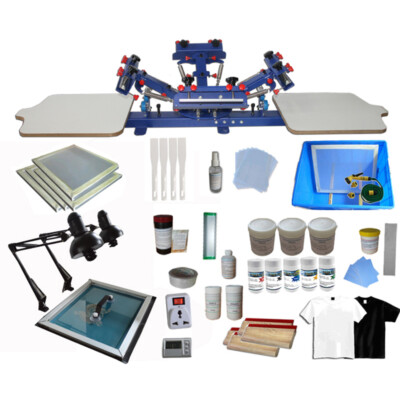4 Color 2 Station Silk Screen Printing Kit Machine & DIY Materials ...