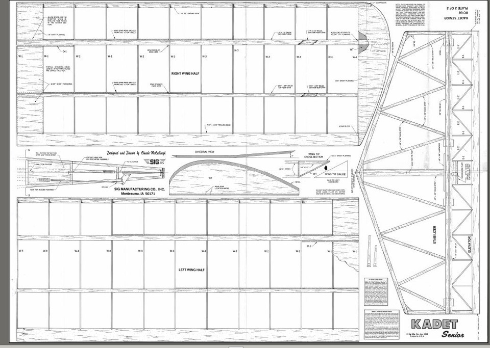 Sig Kadet Senior Giant RC AIrplane Printed Plans & Templates | eBay