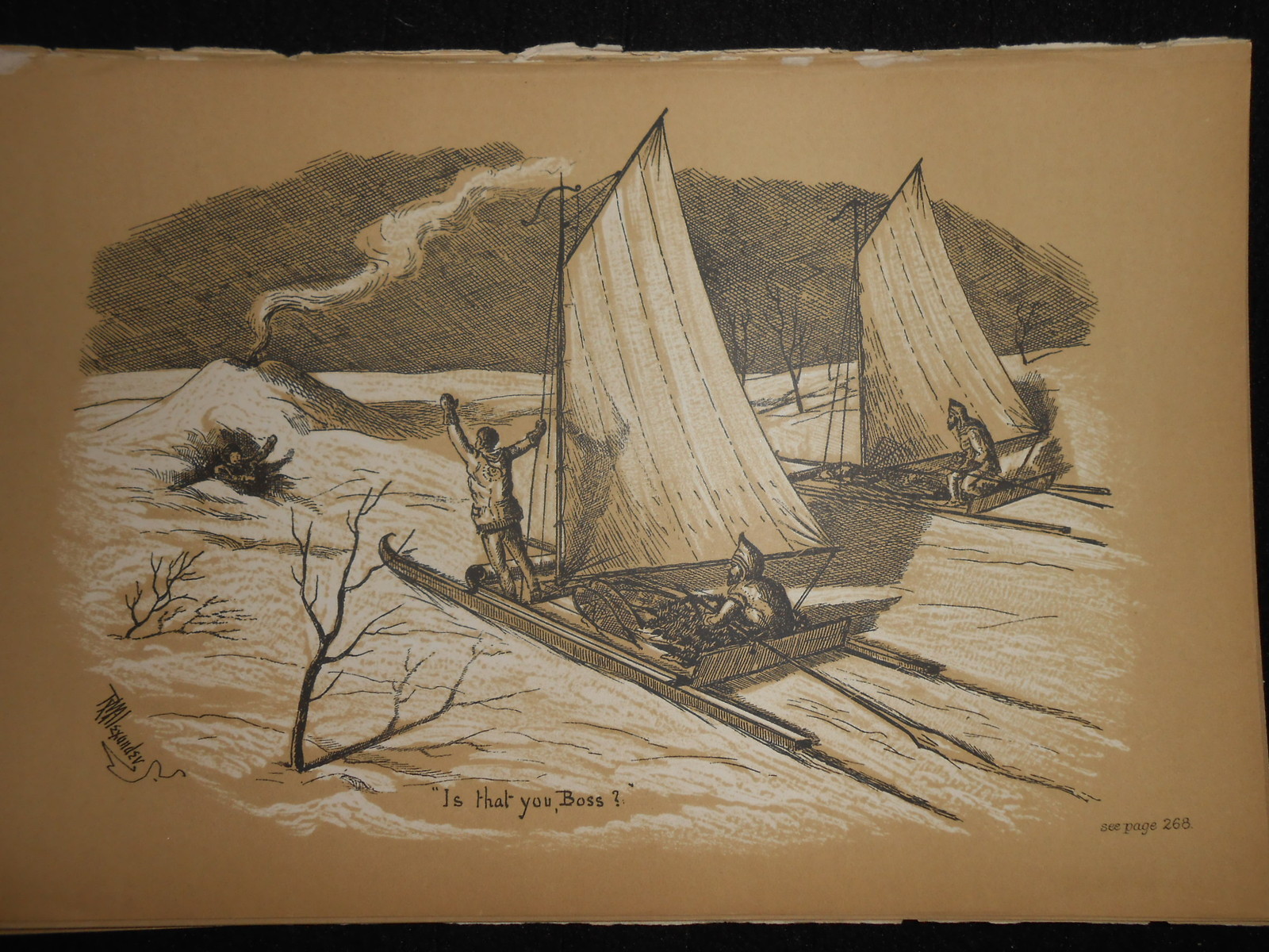 Antiquarian Sporting Print of Sledge Sailing on Snow (Fore's Notes ...
