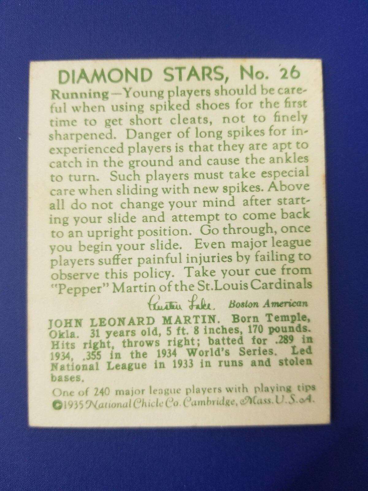 Pepper Martin 1935 NATIONAL CHICLE CO. DIAMOND STARS #26 ST LOUIS ...