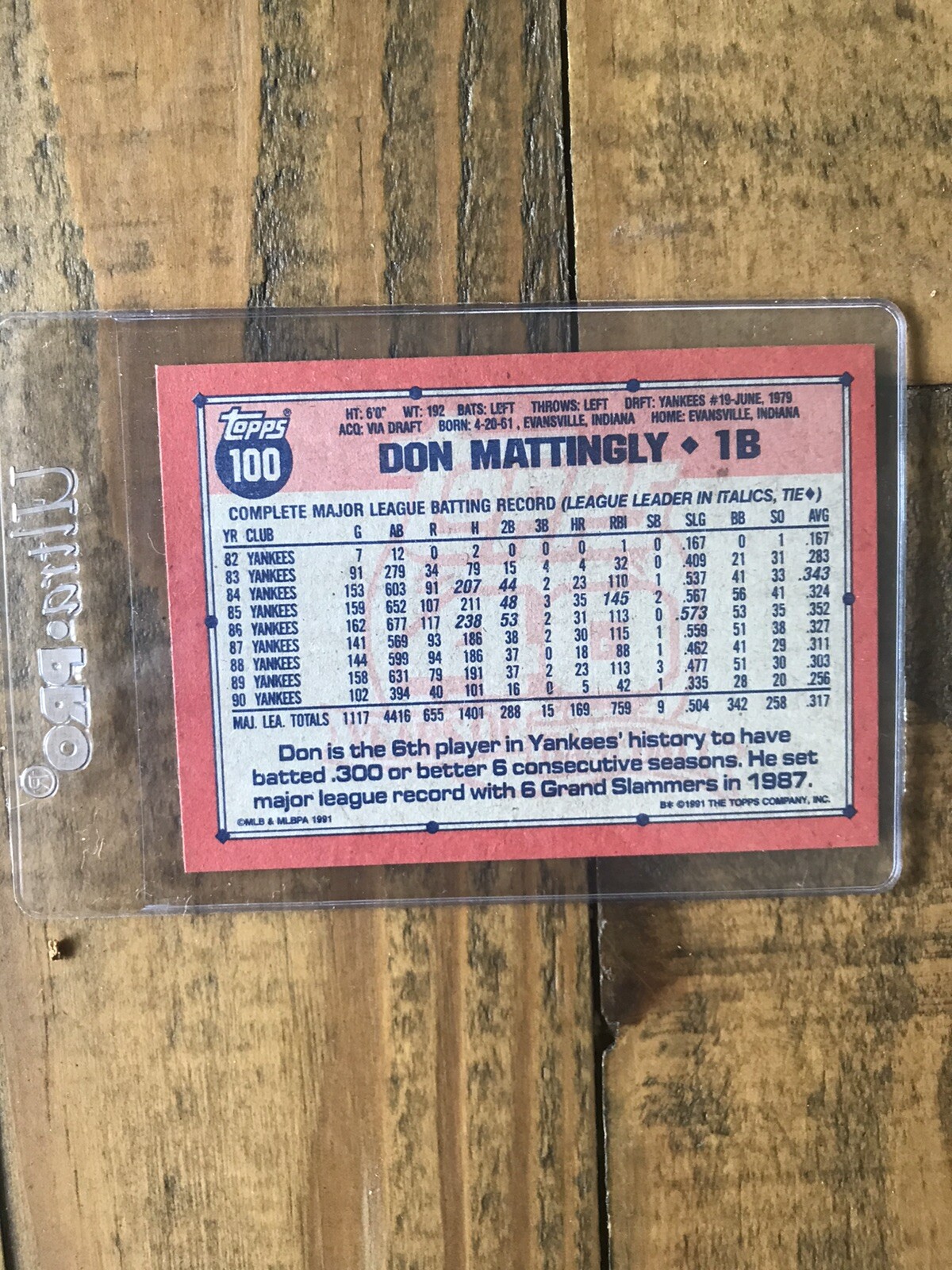 1991 Topps Don Mattingly New York Yankees #100 AL MVP 1985 “Donnie ...