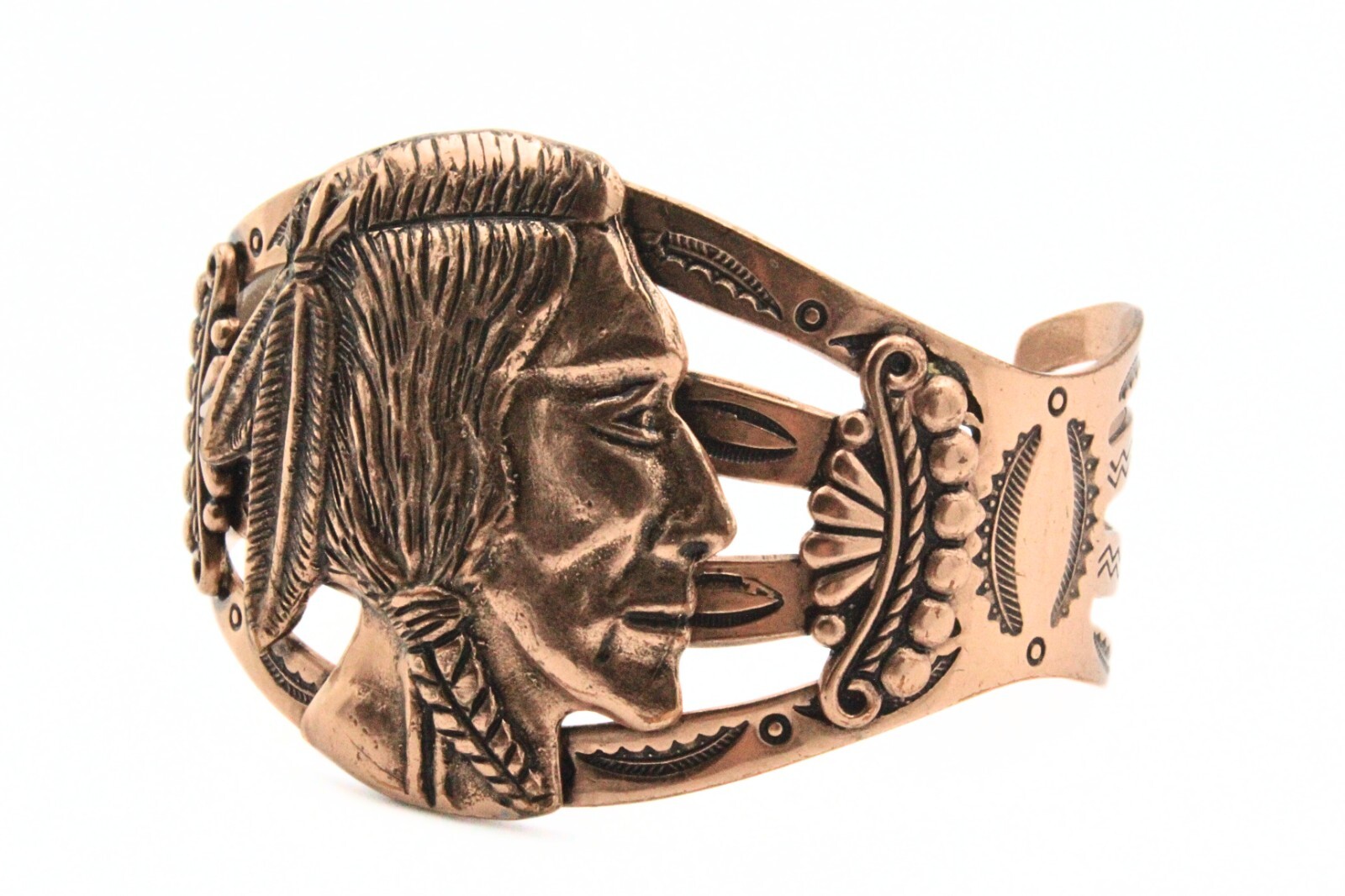 Vintage 40's Navajo Old Pawn Solid Copper Indian Head… - Gem