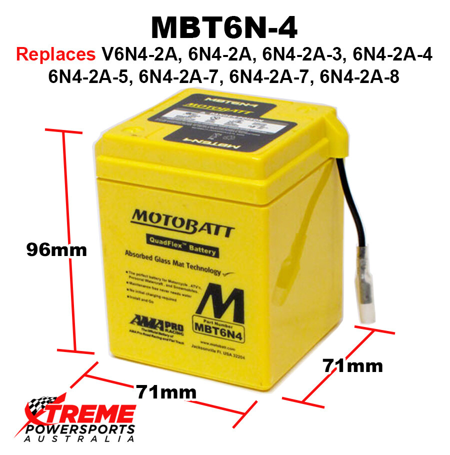 Motobatt 6V 4AH MBT6N4 Yamaha AG175 1974-1976,1980-1993 Quad-Flex AGM ...