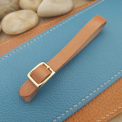 3/8" Tan English Bridle Leather Vintage Watch Fob Strap & Gold Plated ...