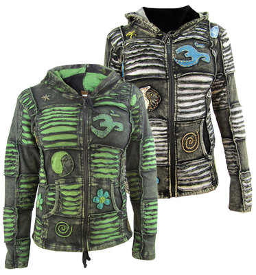 Cotton Stonewashed Hippie Gothic Emo Funky Patchwork Om Pixie Hood ...