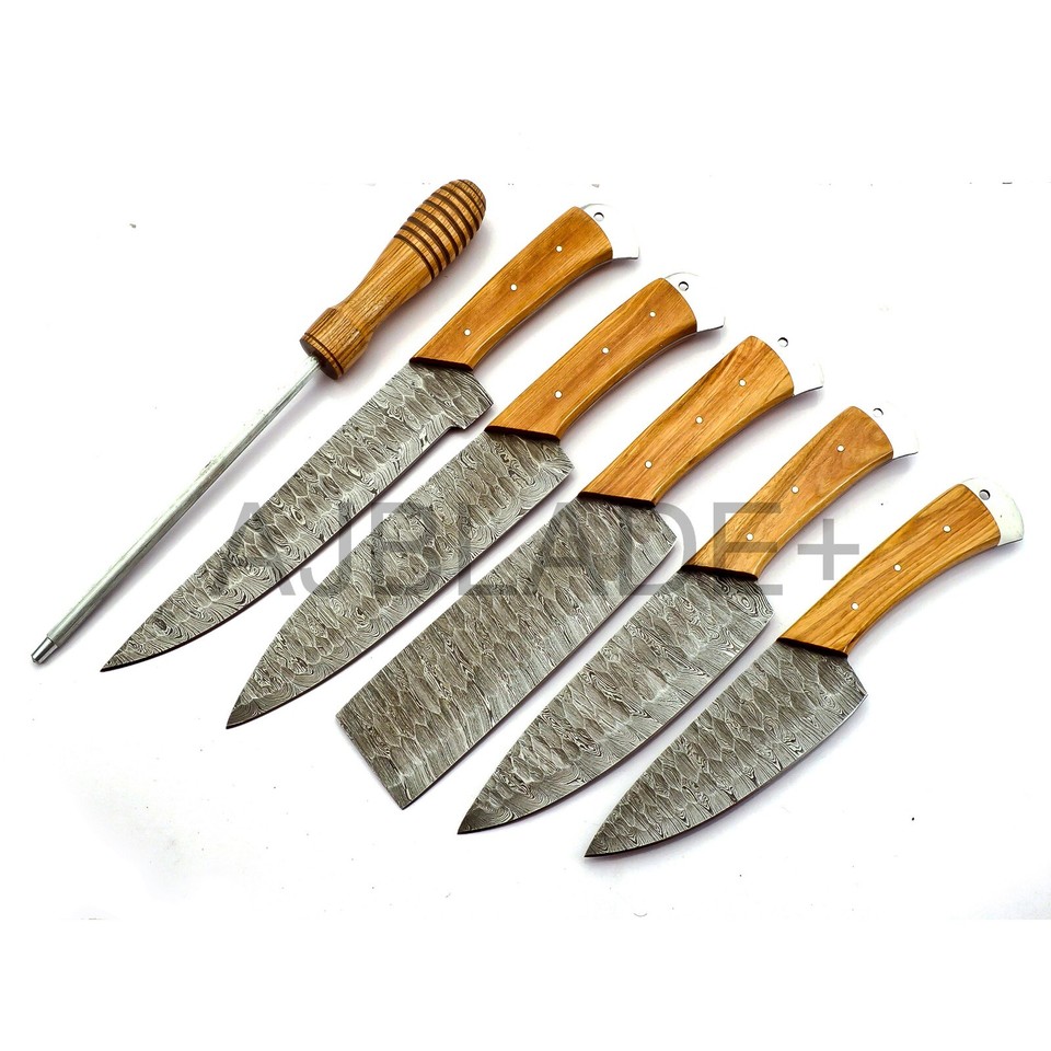 Knives Custom Handmade Damascus Steel Splendid Kitchen Set Knives Lots ...