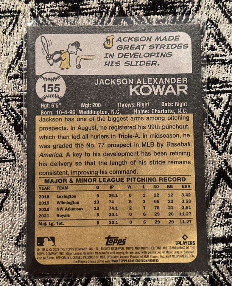 2022 Topps Heritage JACKSON KOWAR "Purple Chrome/ Hot Box" SP Rookie ...