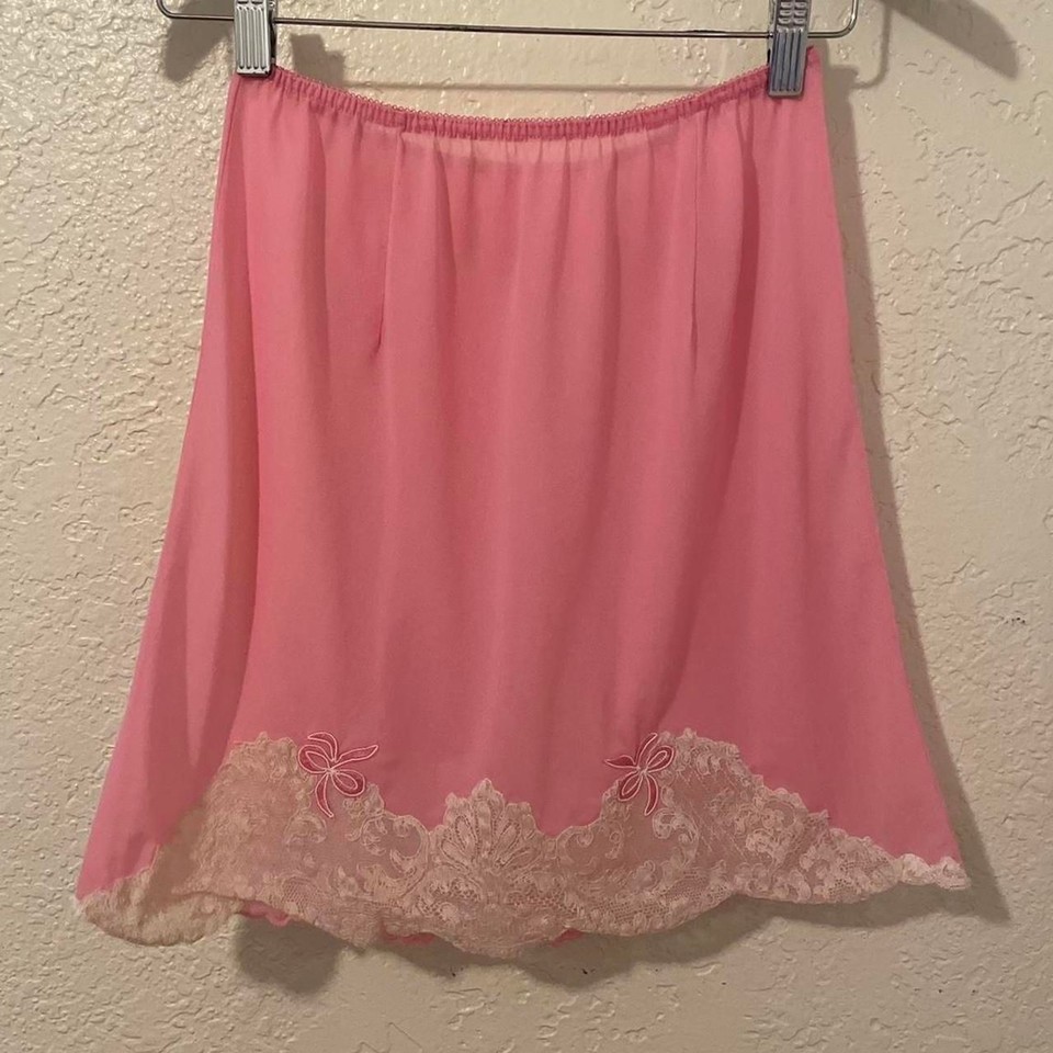 60s 70s vintage pink nylon short half slip bows lace coquette women's ...