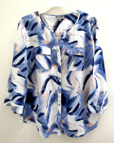 JM Collection Blue/white/pink Linen shirt sz 8 | eBay