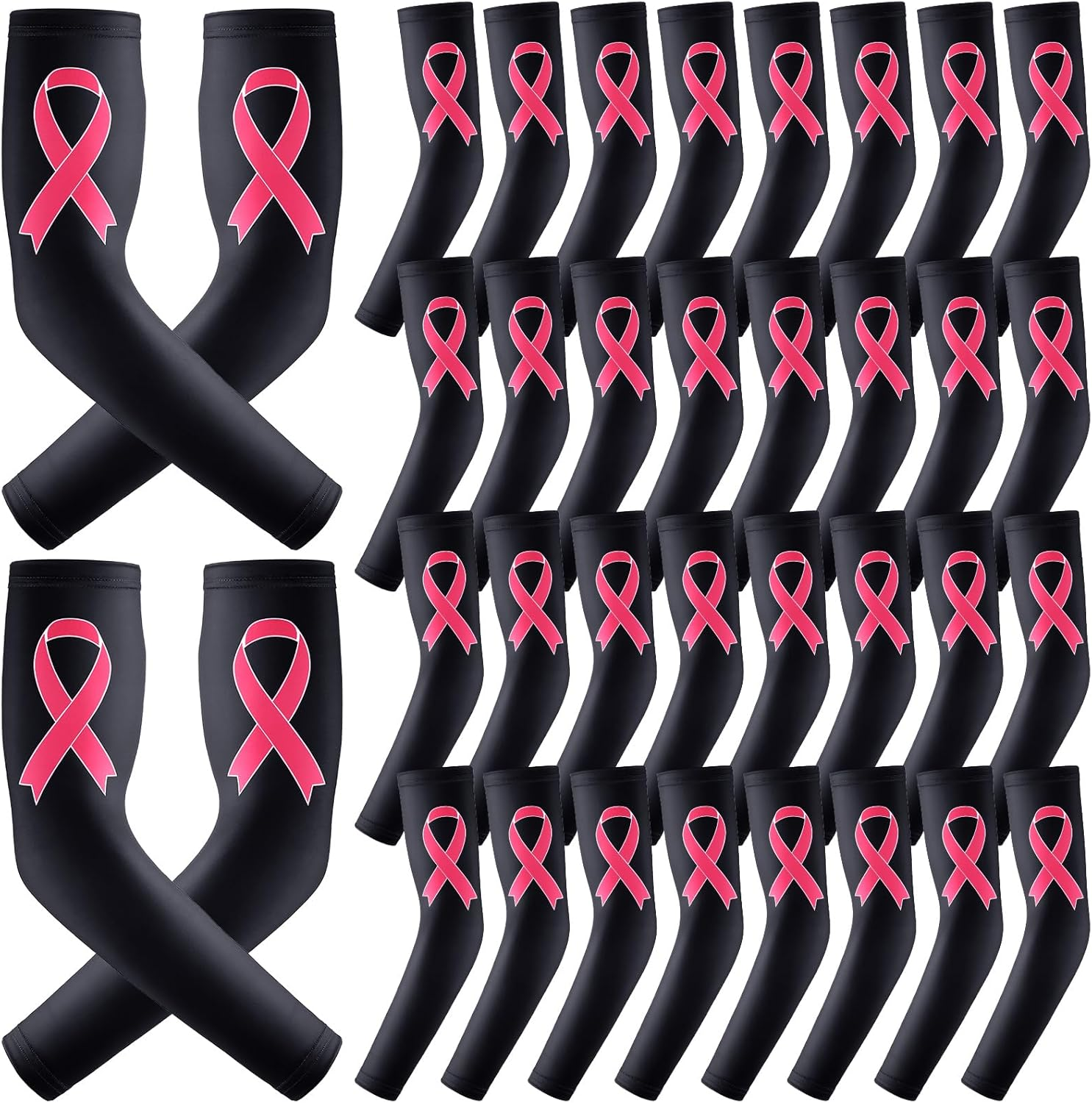 18 Pairs Breast Cancer Awareness Sleeves Pink Ribbon Arm Sleeves ...
