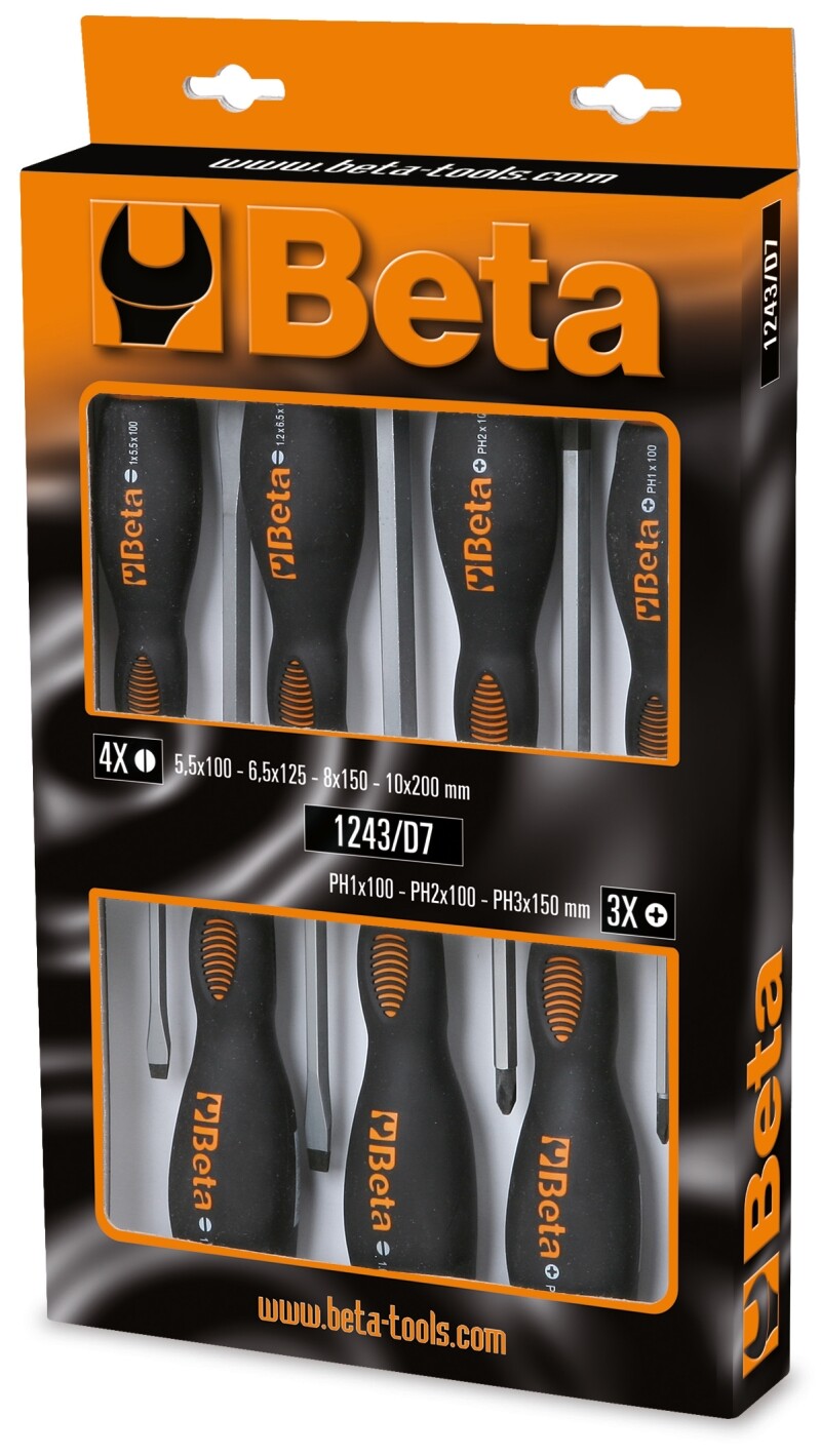 Beta Tools 1243/D7 7pc Steel Head Flat/Slotted & Phillips Screwdriver ...