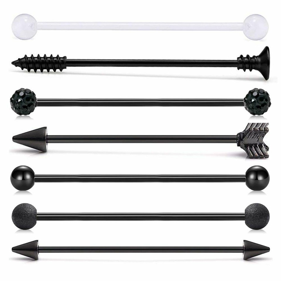 7PCS Industrial Barbell Arrow Spike Screw Ball Ear Cartilage Piercing ...