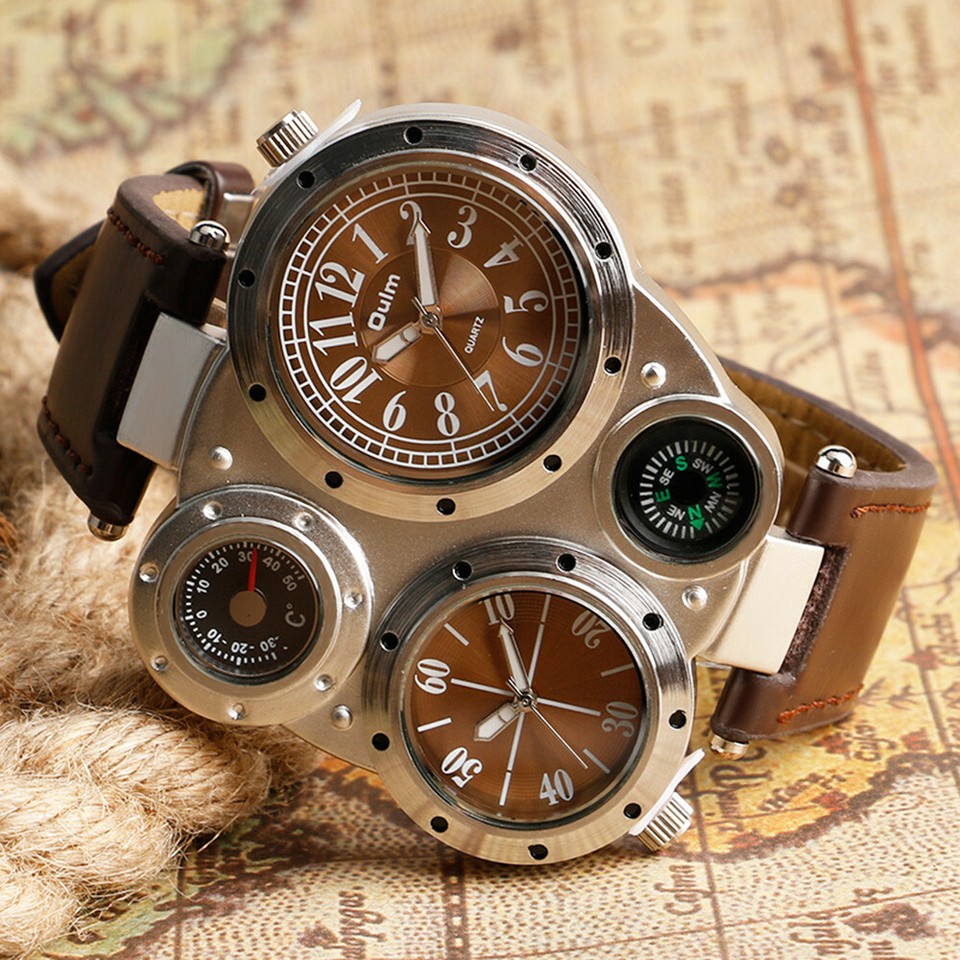 Oulm Mens Watches Antique Quartz Watch Sport Wristwatch Casual Leather ...