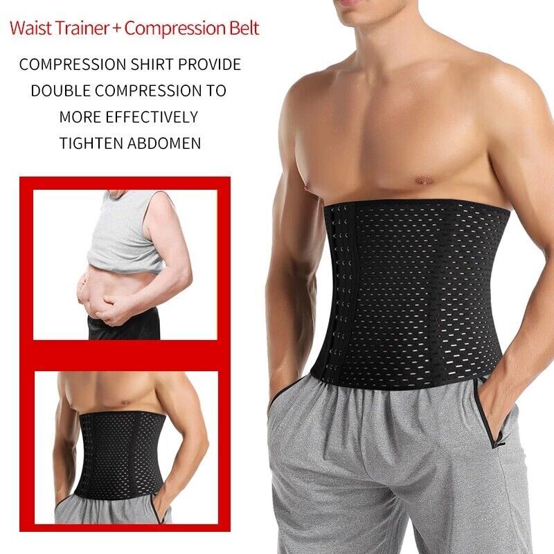 Men Waist Trainer Body Shaper Tummy Girdle Belt Belly Fat Burners ...
