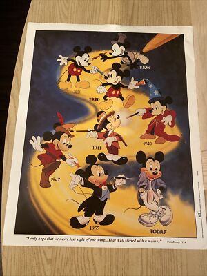 Walt Disney VTG Mickey Mouse Generations Through The Years Poster 1986 ...