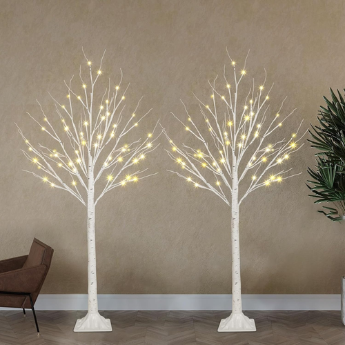 2-Pack 4FT Lighted Birch Tree (Higher Size & Floor Standing), Birch ...
