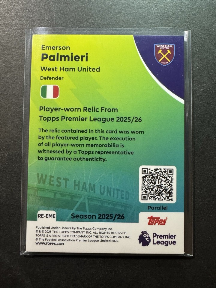 2025-26 Topps Premier League /150 Emerson Palmieri #RE-EME Patch Blue ...