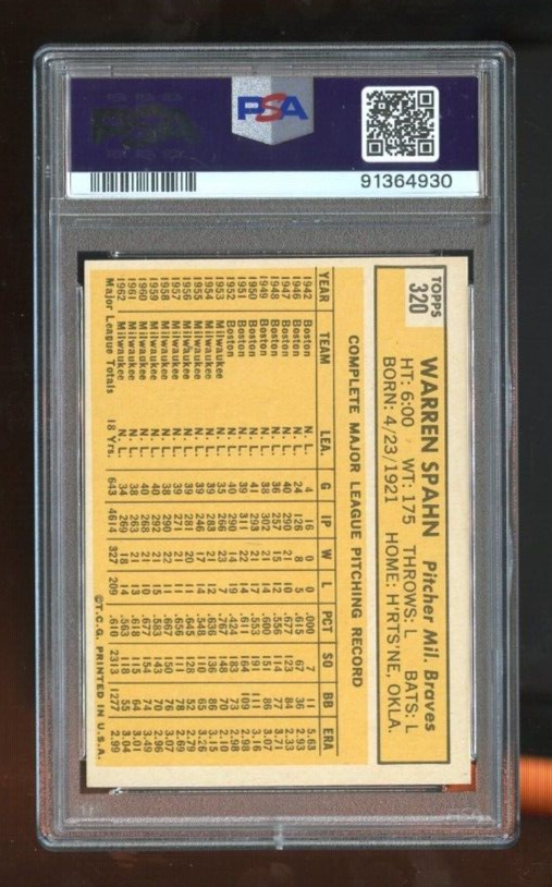 1963 Topps # 320 Warren Spahn PSA 7 NM | eBay