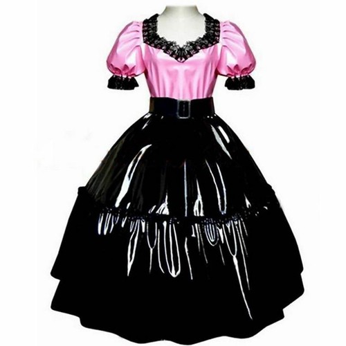 Gothic Lolita Girl Punk Pink PVC Black Skirt Dress Cosplay Costume ...