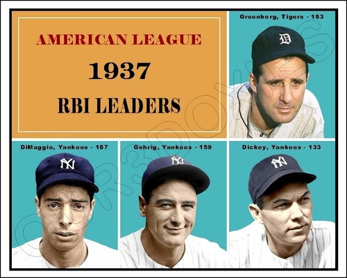 Lou Gehrig Dimaggio Greenberg Dickey Photo 8X10 - 1937 AL RBI Leaders ...