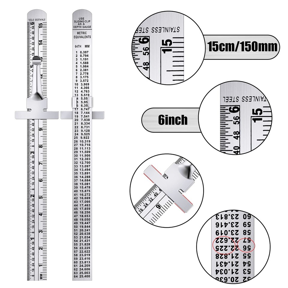 Pocket Ruler 6 Inch And 12 Inch Metal Rulers With Inch And Metric ...