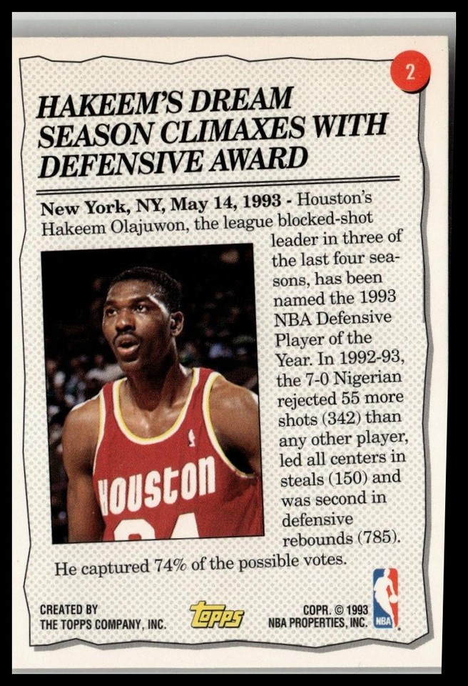 1993-94 Topps #2 Hakeem Olajuwon | eBay