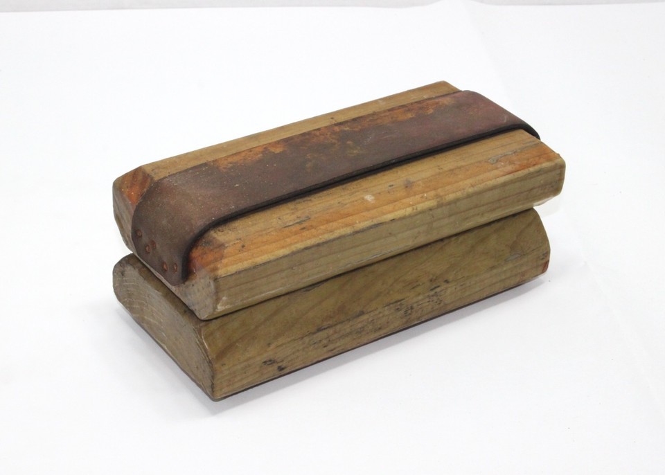 Vintage Sharpening Hone Stone in Hand-Made Wood Case w/ Leather Strap ...