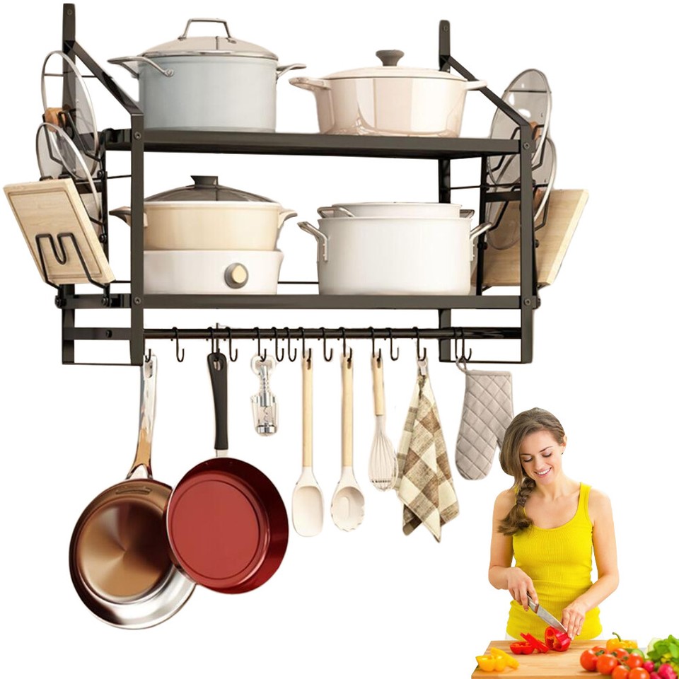 30 Inch Pot Rack Wall Mounted Pans Organzier 2 Tier Kitchen Hanger for ...