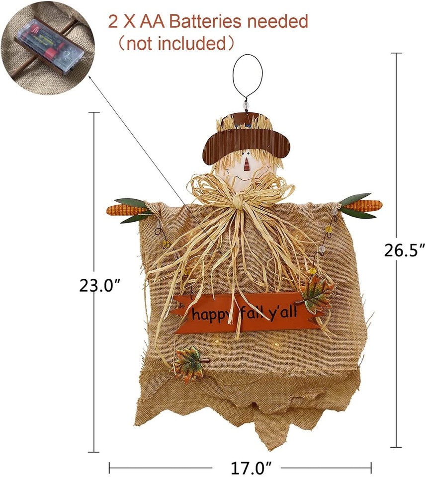 Fall Scarecrow Hanging Wall Decoration LED Battery Operated Scarecrow ...