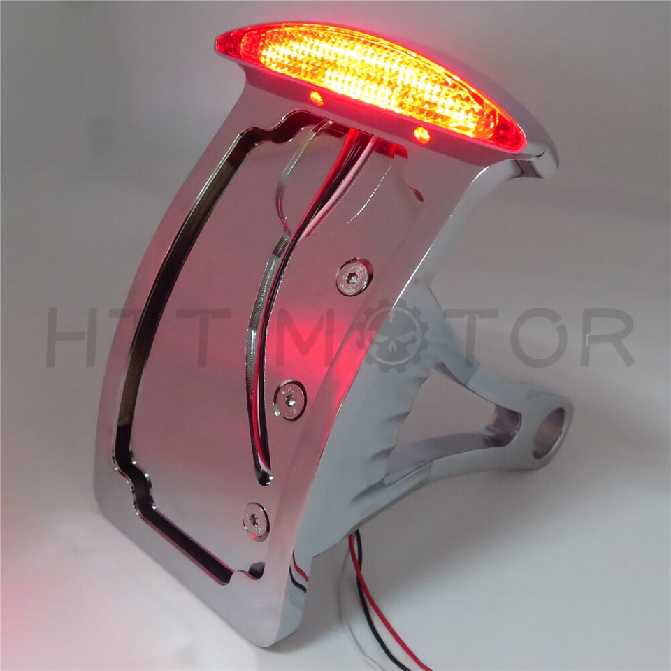 Chrome Curve Side Mount License Plate Bracket w/ Led Tail Light 7/8" or ...