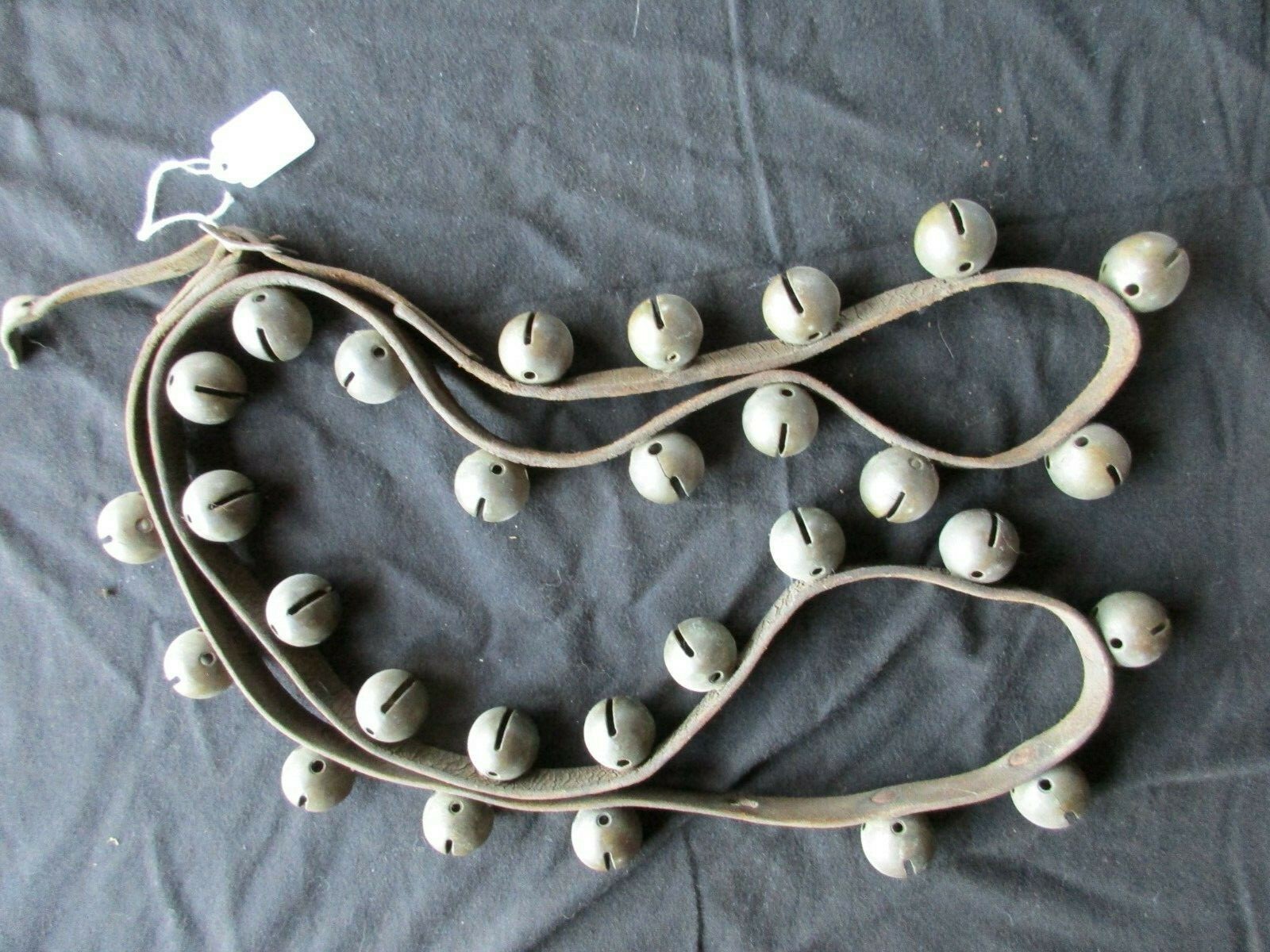 VINTAGE HORSE SLEIGH BELLS, 29 AMISH BRASS BELLS WITH LEATHER STRAP ...