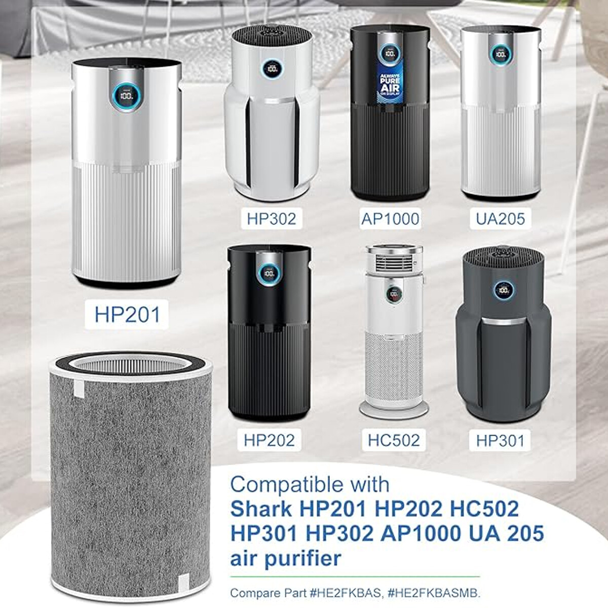 HP202 Replacement Filter Compatible with Shark Air Purifier HE2FKBAS ...