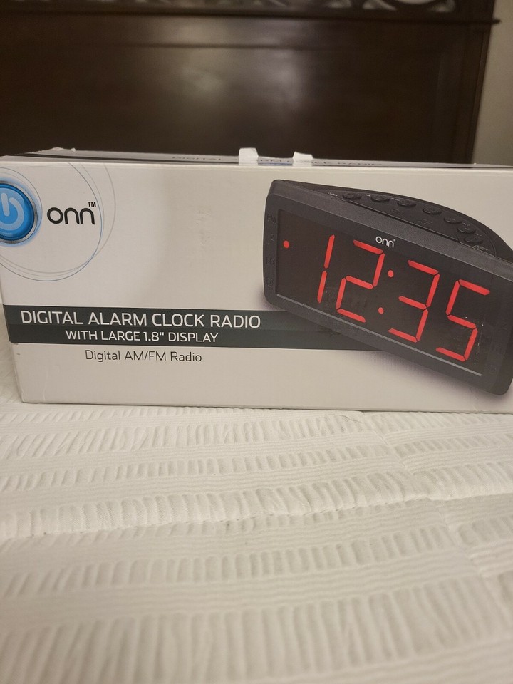 ONN AM/FM Digital Alarm Clock Radio Large 1.8" Display Battery Back Up ...