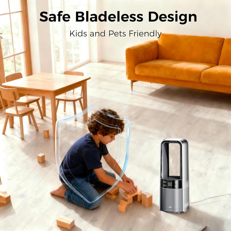 Desk Fan Bladeless | 120° Oscillating Rechargeable Fan with Night Light ...