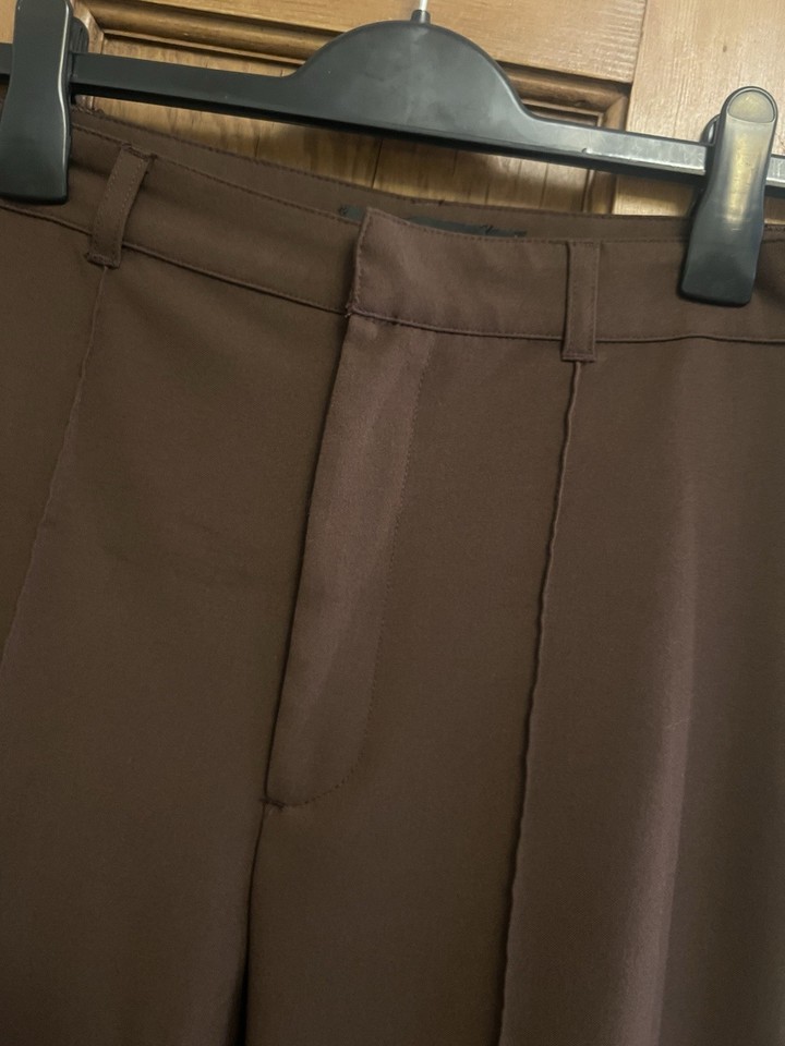 Pull&Bear Women's Brown Trousers Size UK 8 Wide Leg High Waist Zip Fly ...