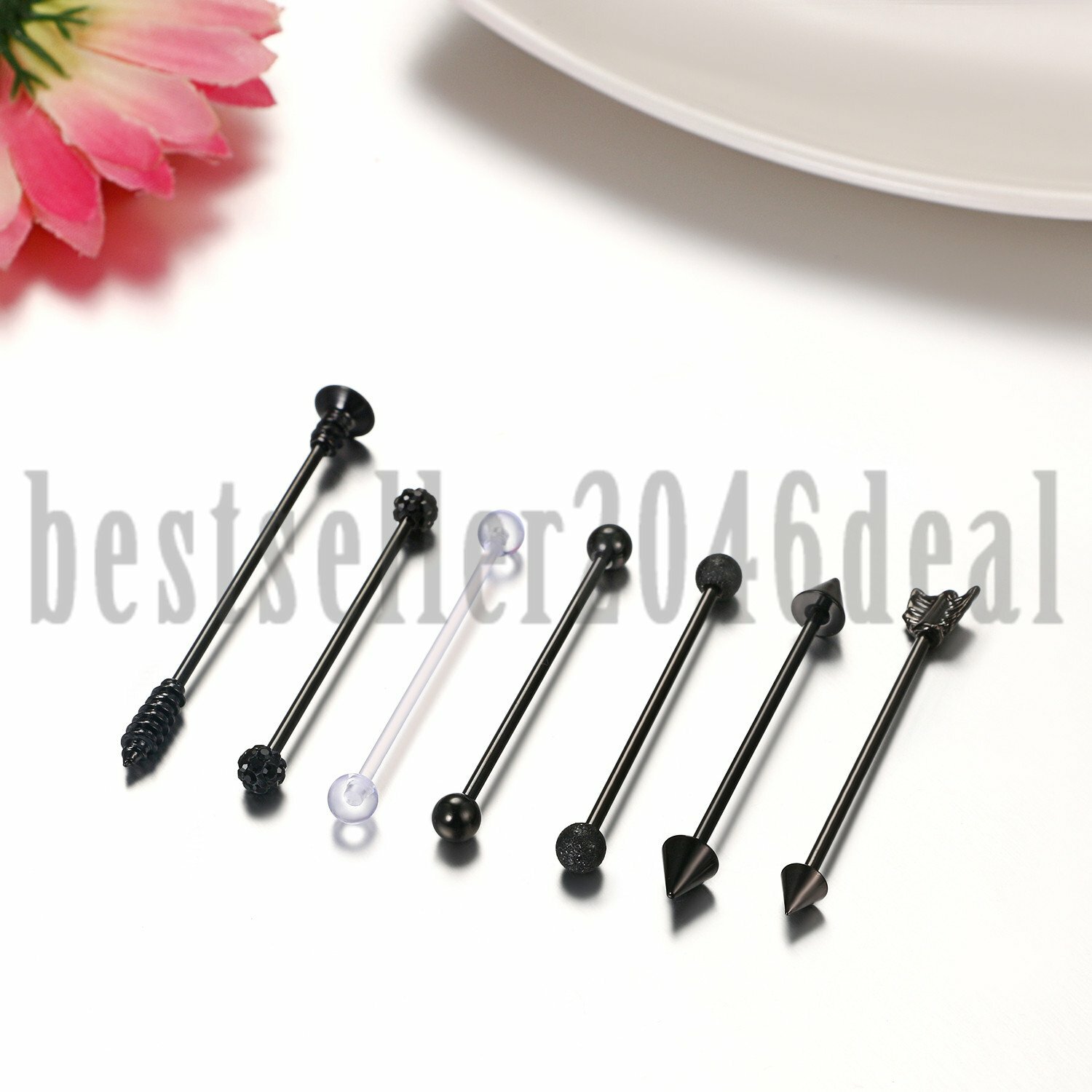 7PCS Industrial Barbell Arrow Spike Screw Ball Ear Cartilage Piercing ...