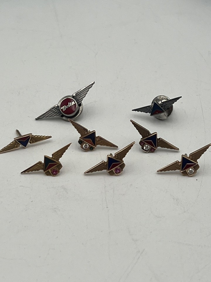 Vintage Delta Airline Employee Service Pins Sterling 10K Gold Diamond ...