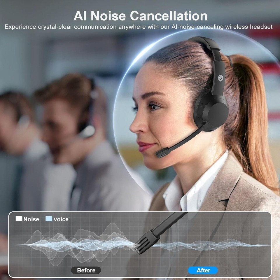 Wireless Headset, Wireless Headphones with Mic AI Noise Cancelling 65 ...