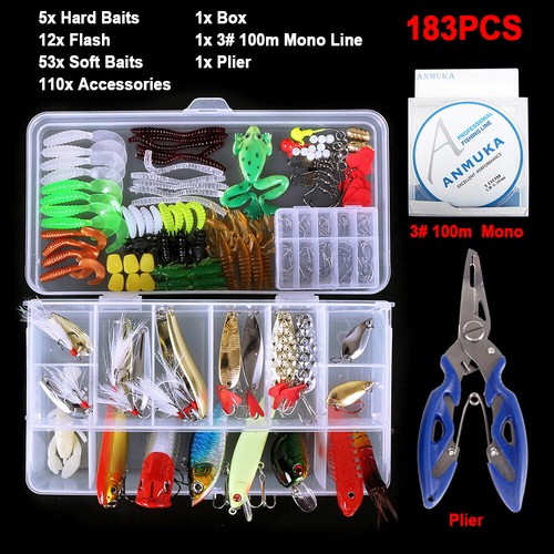 183Pc Fishing Lure Set Fishing Bait Jig Hook Tackle Box Fishing Plier Mono Line | eBay Australia